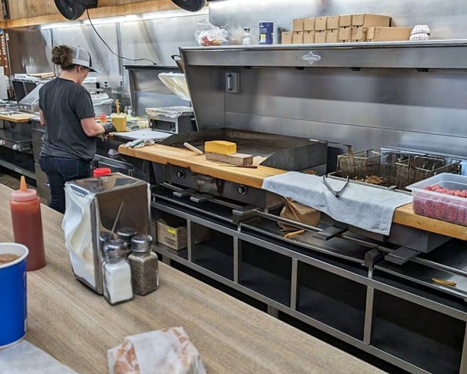 The kitchen—where burger alchemy transforms simple ingredients into gold. No wizardry required, just time-honored techniques and quality ingredients.