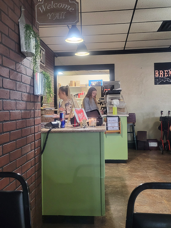 The heart of operations—where orders are called, coffee is poured, and the "Welcome Y'all" sign isn't just decoration, it's a genuine promise.