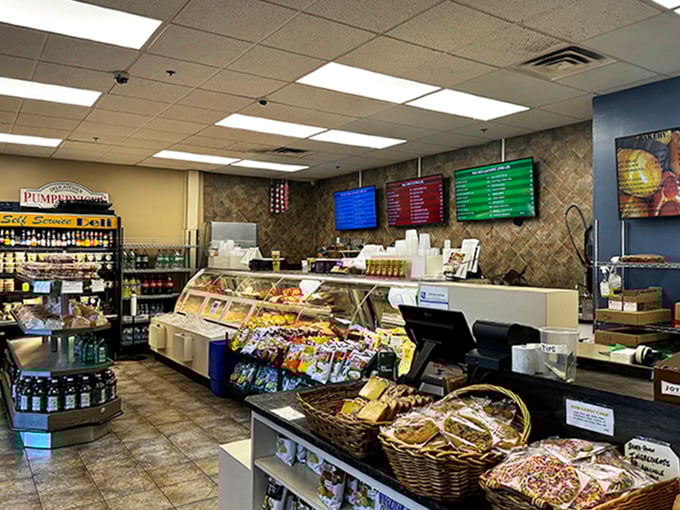 The counter display showcases treats that make willpower crumble faster than their freshly baked cookies on display.
