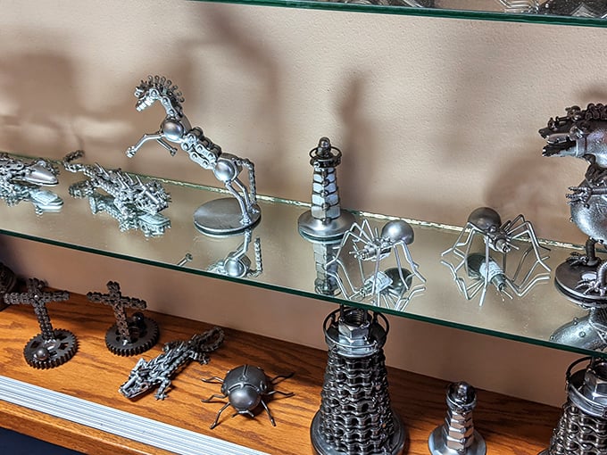 Even the decorative items have personality—metal sculptures that seem to say, "Yes, we're quirky, just like the charm of this whole place."