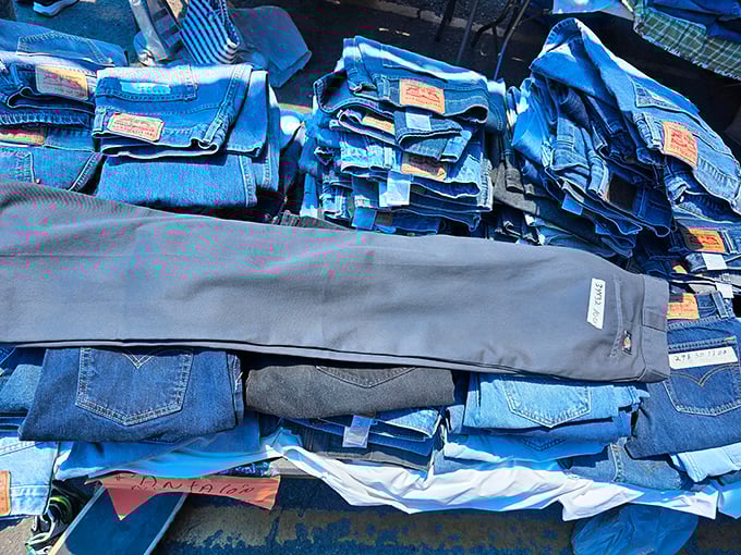 Denim dreams stacked high and wide. These Levi's and other brands create a blue jean landscape where your next favorite pants are hiding.