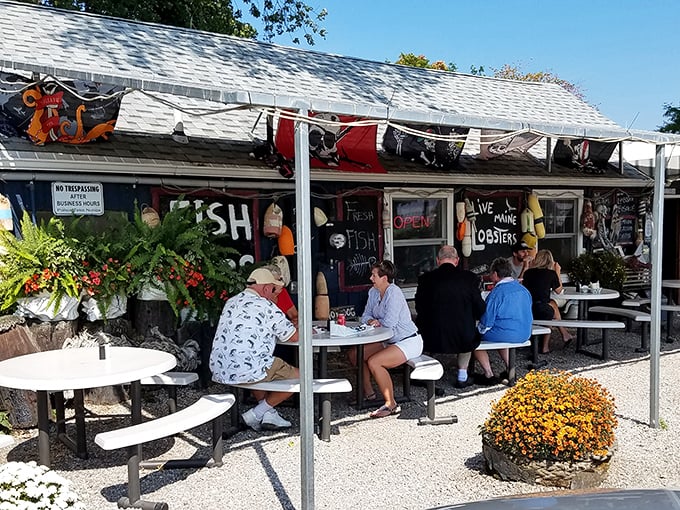 The outdoor dining area—where strangers become friends united by the universal language of "Did you try the lobster roll?"