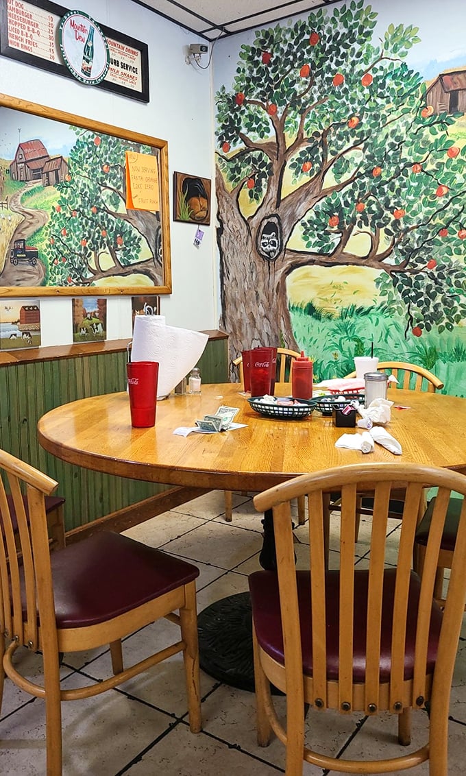 A mural that tells you everything you need to know about Osteen's priorities: good food served in a place that values agriculture and community.