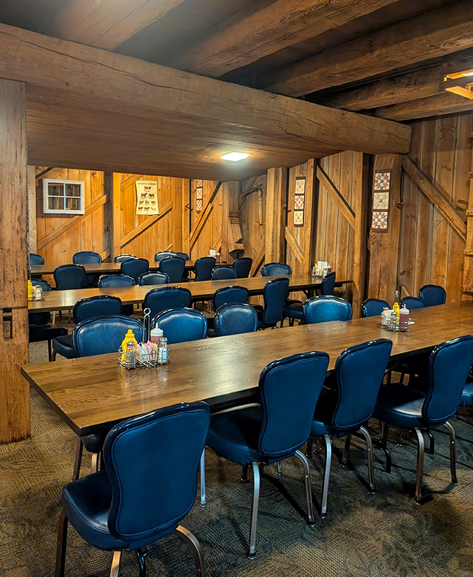Private dining areas maintain the barn's authentic character – where support beams aren't decorative choices but necessary architecture holding up centuries of stories.