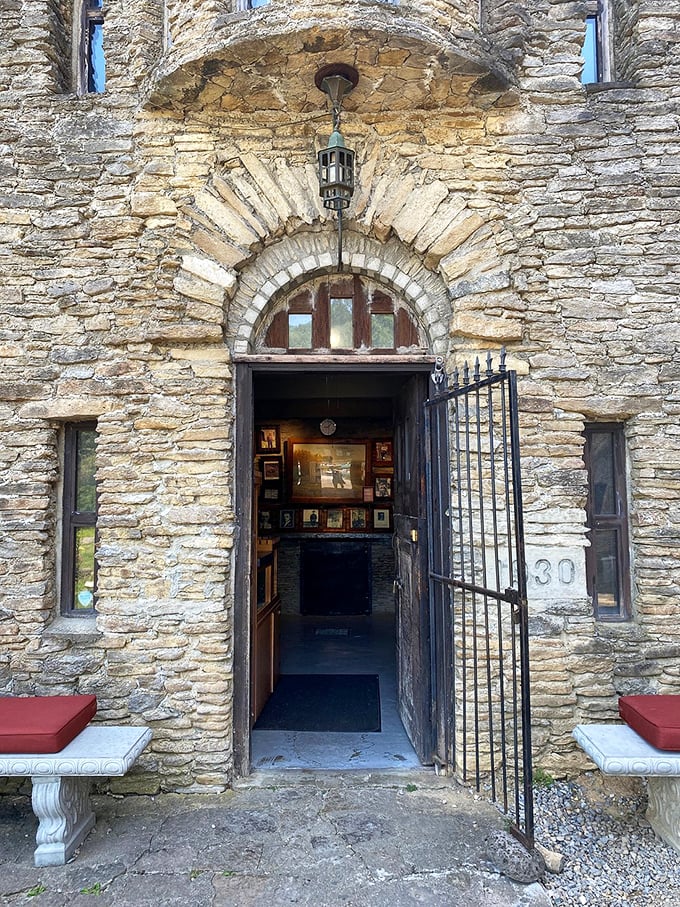 The arched entryway beckons visitors into another world. That iron gate probably keeps out fewer marauding invaders than enthusiastic tourists.