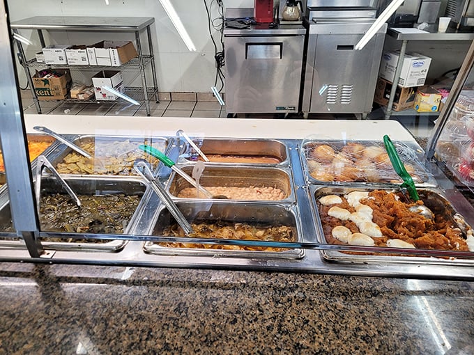 The serving line – where vegetables swimming in just the right amount of pot liquor wait to complete your perfect meat and three equation.