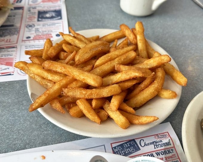 French fries that achieve that perfect balance – crispy exterior, fluffy interior, and just enough salt to make you reach for another.