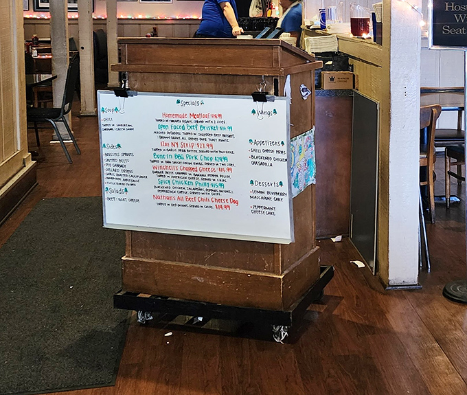 The specials board—where seasonal inspiration meets culinary creativity. These ever-changing offerings keep regulars coming back to discover what's new.
