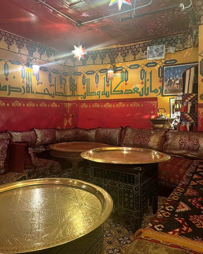 The dining room feels like it was transported brick by brick from Fez, with cushioned seating that encourages you to settle in for the long, delicious haul.