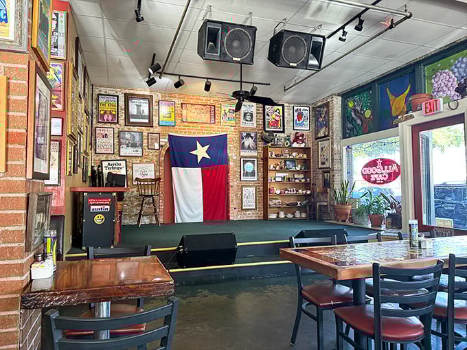 A stage that's hosted more Texas talent than a season of American Idol – complete with the Lone Star flag, because some things are sacred.