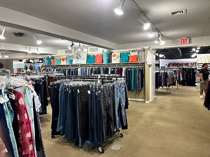 Denim heaven where jeans find their second chance at love. The perfect pair waits somewhere in this blue fabric forest.