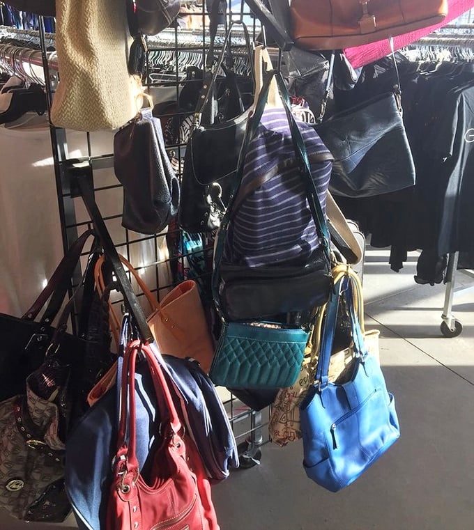 Handbag heaven—where designer dreams and practical carryalls hang together in colorful harmony, no judgment, just possibilities.