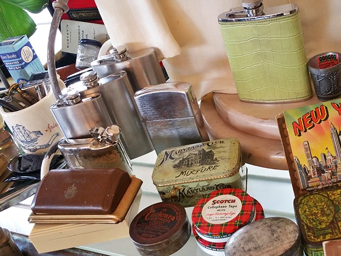 Vintage flasks and tins that once held secrets and sundries—now ready to become your conversation-starting desk accessories.