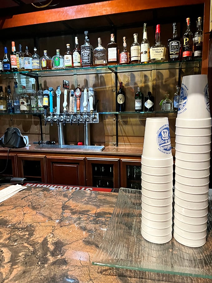 The bar setup isn't trying to be fancy – it's honest and straightforward, just like the barbecue philosophy that permeates this place.