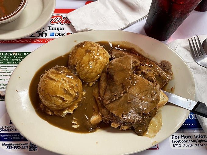 Open-face roast beef with gravy-soaked potatoes—when lunch needs to feel like a warm hug from someone who truly understands you.