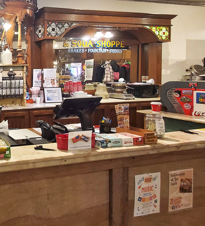 The soda shoppe counter promises old-fashioned treats—where milkshakes are still made the way they were when your grandparents were courting.