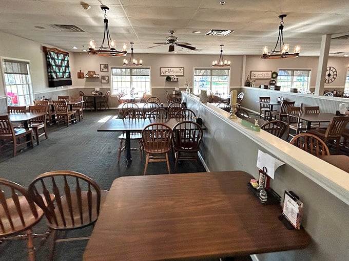 Another angle reveals just how spacious this place really is—your entire bowling league could eat here without feeling cramped.