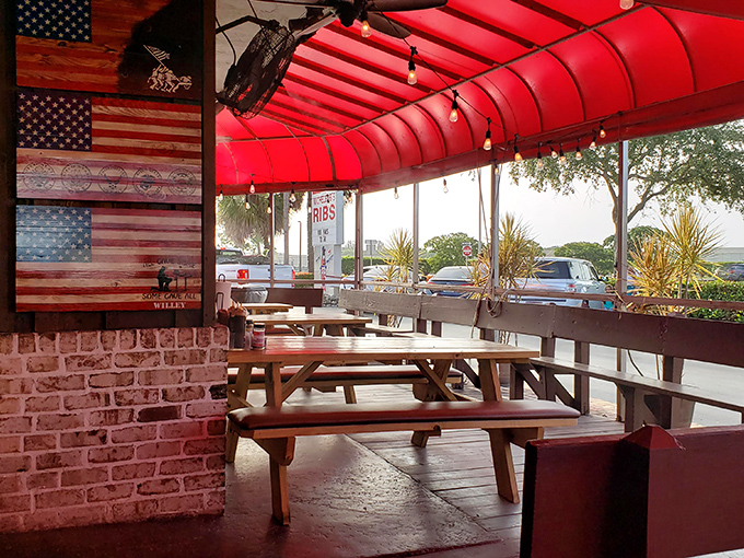 The outdoor patio offers a breath of fresh air—until the intoxicating aroma of smoking meat reminds you why you came.
