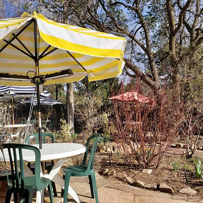 The patio whispers promises of al fresco dining under New Mexico's famous blue skies, where every meal tastes better with sunshine.