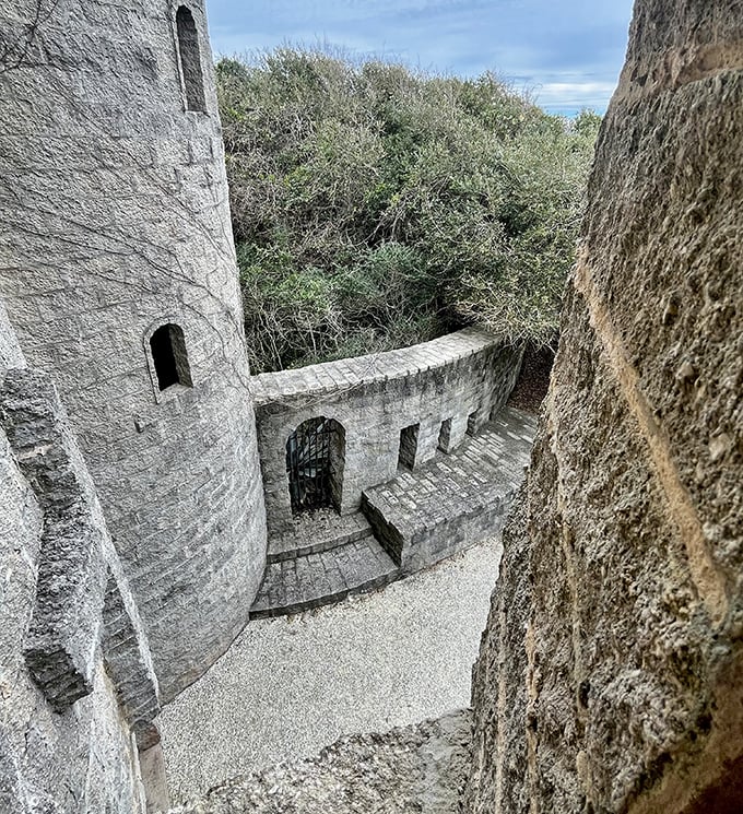 Castle corridors connect tower to tower, creating hidden passages and unexpected viewpoints that would delight any medieval enthusiast.