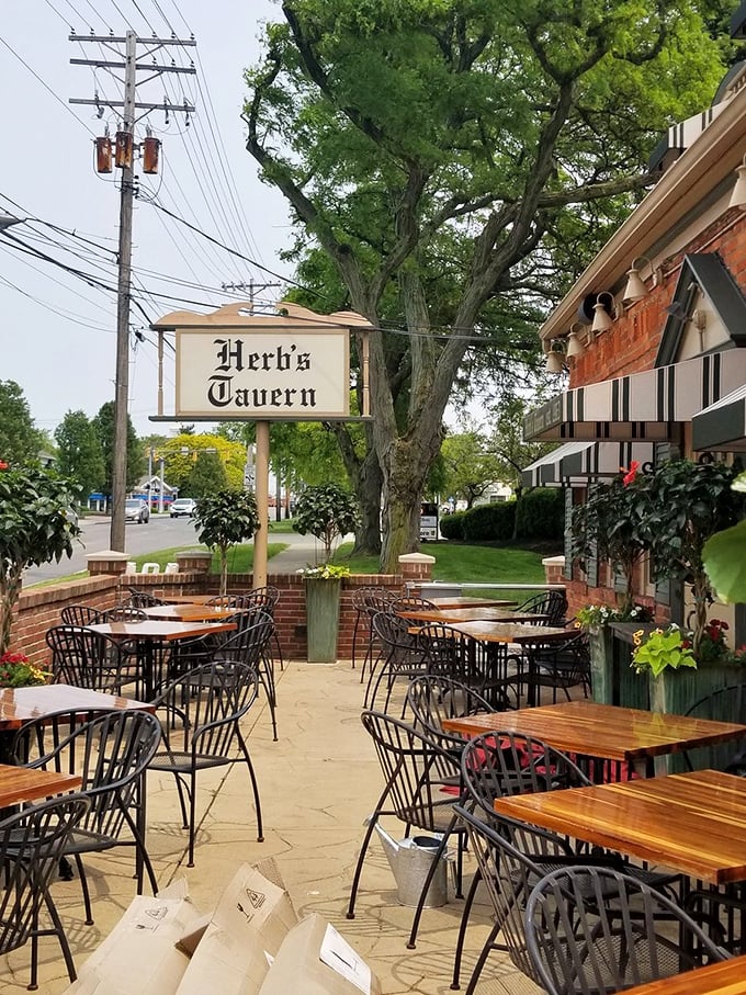 The outdoor patio at Herb's—where fresh air, good food, and Ohio sunshine create the perfect trifecta for afternoon escapes.