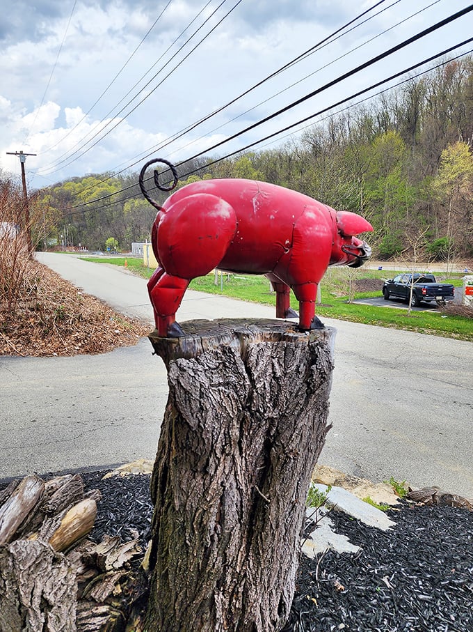 This red pig statue stands as the unofficial greeter and patron saint of Pittsburgh Barbecue Company. A whimsical reminder of what brought you here in the first place.