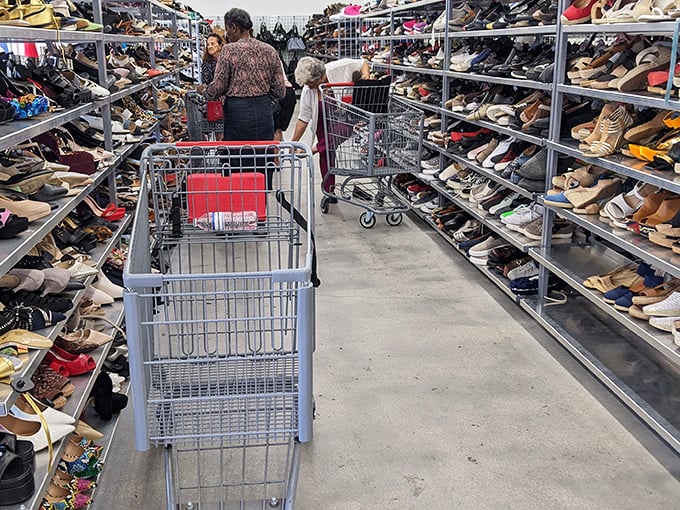 The shoe section stretches as far as the eye can see – a footwear fantasyland where your perfect pair awaits, already broken in for comfort.