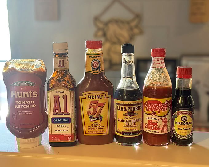 The condiment lineup tells you everything: this place respects your right to customize, but the steak needs nothing more than your undivided attention.