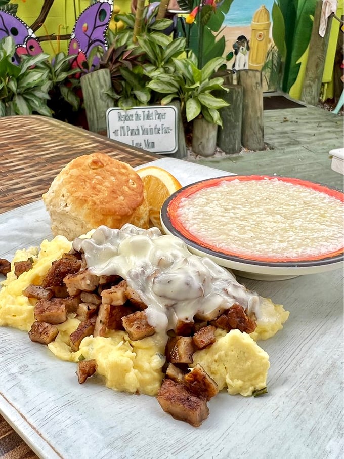 When eggs, potatoes, and sausage meet on a plate, it's not just breakfast—it's a summit of morning diplomacy with delicious results.