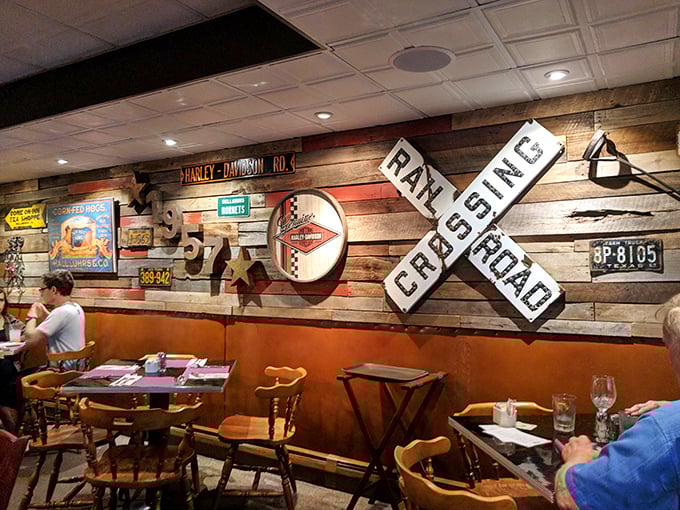 The railroad crossing sign isn't just decoration—it's a warning that your diet plans are about to be derailed in the most delicious way possible.
