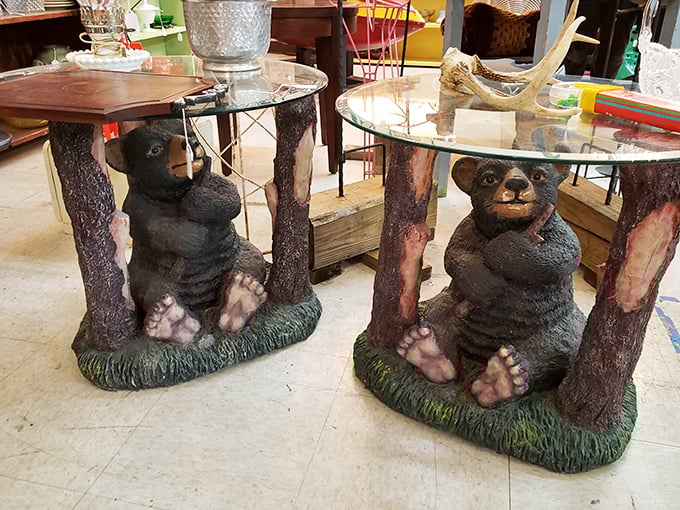 Bear-y unique furniture finds! These glass-topped tables supported by whimsical bear sculptures are the conversation pieces your living room never knew it needed.