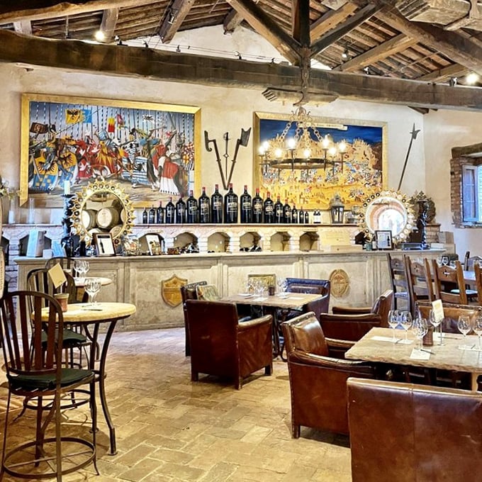 Rustic beams and medieval décor create the perfect ambiance for pretending you understand wine better than you actually do.