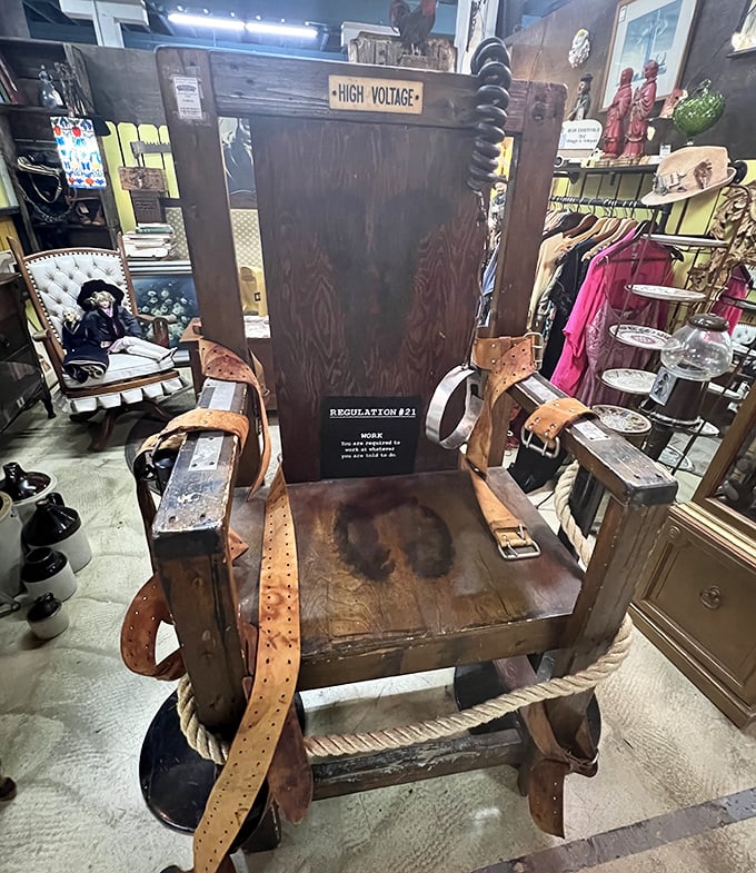 Not your average timeout corner—this vintage electric chair combines terrifying history with macabre conversation-starter potential.