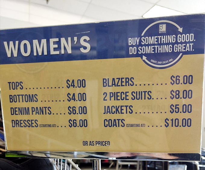 The price board that launches a thousand wardrobe revolutions. Complete suits for $8—less than the cost of dry cleaning them elsewhere.