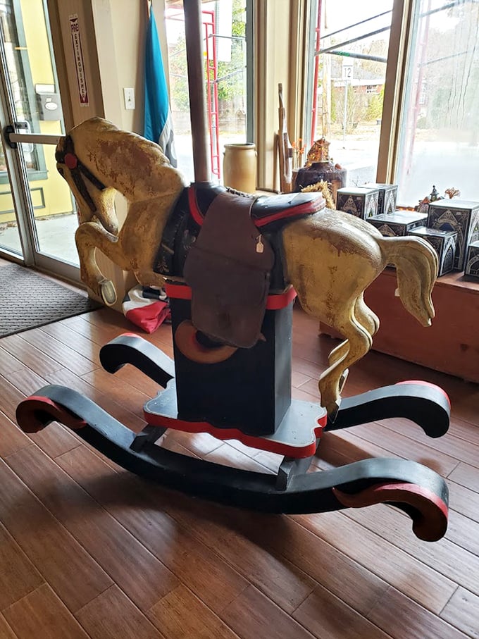 This rocking horse has probably given hundreds of children their first gallop—worn in all the right places from years of joy.
