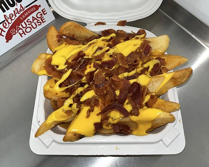 Cheese fries topped with bacon bits – because sometimes your regular fries need to dress up for a special occasion.