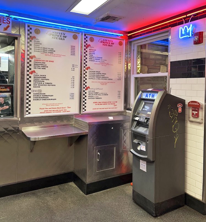The ATM stands guard like a bouncer at the club of deliciousness—"Cash only" isn't a limitation, it's part of the experience.