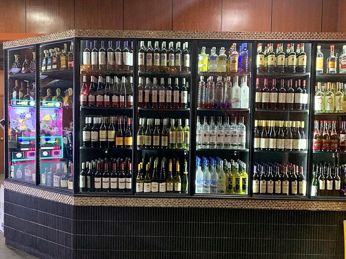 An impressive wall of spirits and wines that would make any bartender jealous - cheers to great value!