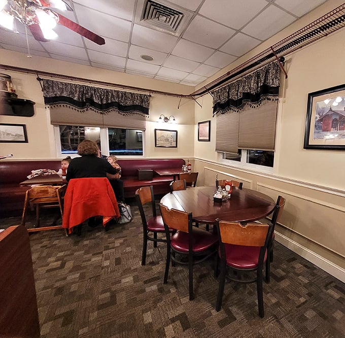 Cozy corner tables and burgundy booths create the perfect backdrop for everything from first dates to "we've been married 50 years" celebrations.