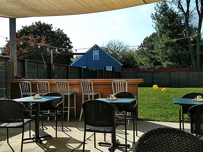 When weather permits, the outdoor seating area becomes Milton's most coveted dining real estate—fresh air makes everything taste even better.