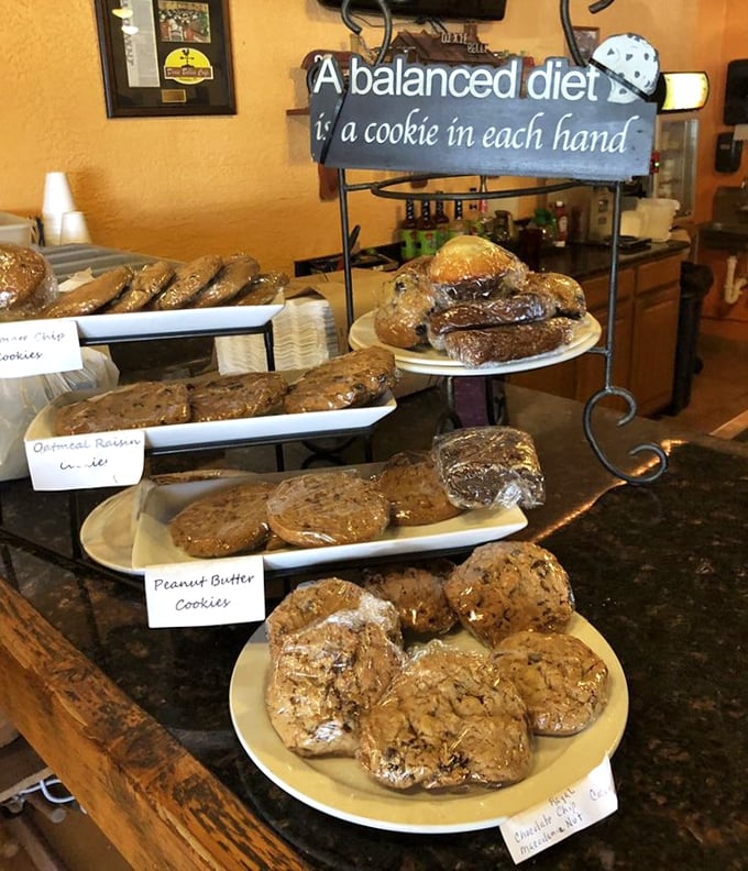 "A balanced diet is a cookie in each hand"—Dixie Belle's philosophy on dessert is displayed above homemade cookies that look worth every calorie.