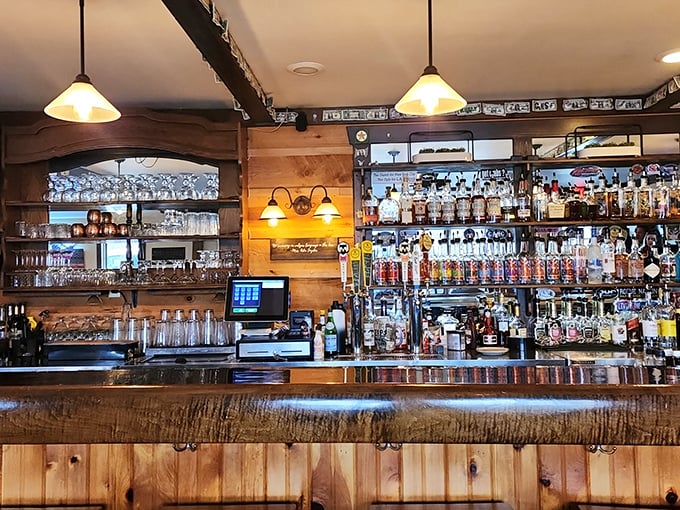 A bar that understands its mission: provide liquid happiness alongside visual proof that you're in capable hands. Those bottles aren't just for show.