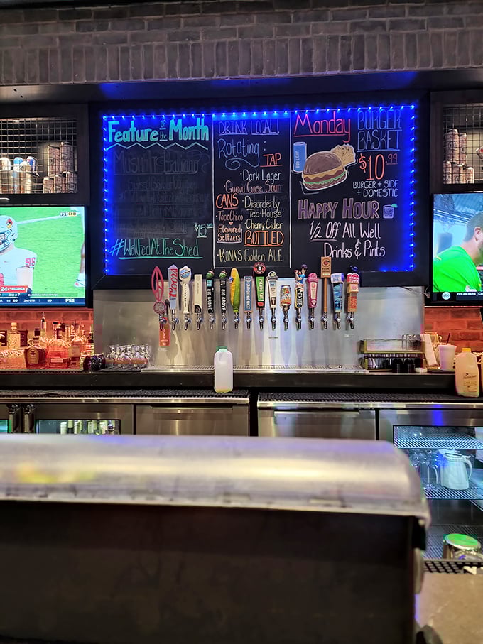 The bar board glows with promise—Monday Burger Bash for $10.99 might be the best reason to look forward to the start of the week.