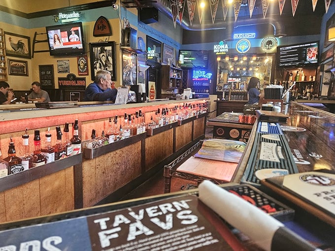 The bar counter isn't just where drinks are served—it's command central for game-watching, story-swapping, and the occasional spontaneous toast.