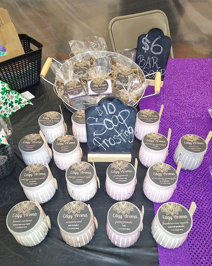 Handcrafted soaps and candles arranged with the care of a gallery exhibition, proving that self-care can be both artful and affordable.