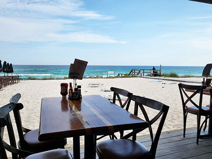 That view! Dining with your toes practically in the sand – where the Gulf becomes your dinner companion.