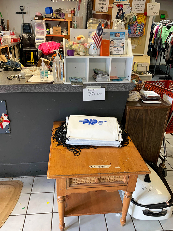 The checkout area—where victory is measured in dollars saved and treasures found. Those beach reads? Just 75 cents each! 