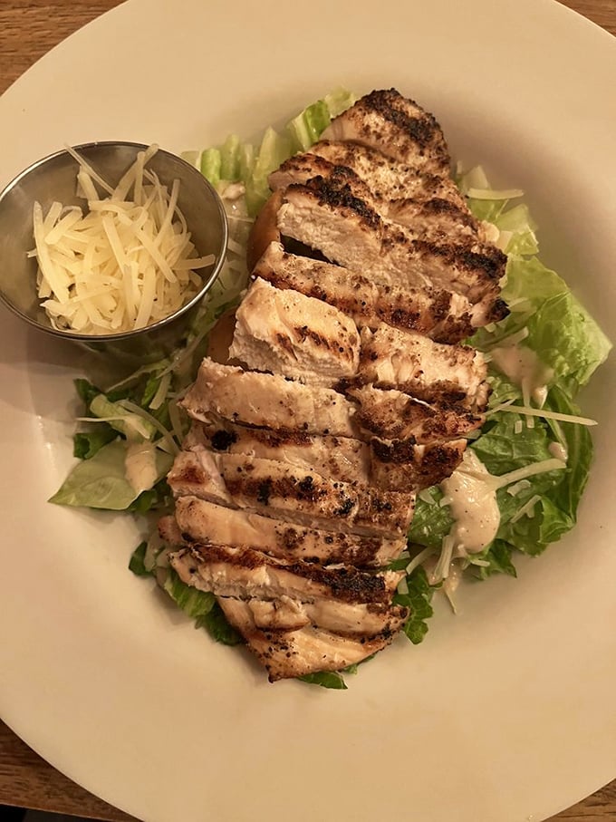 Grilled chicken atop crisp romaine—the Caesar salad that Julius himself would approve of. Simple, classic, and never going out of style.