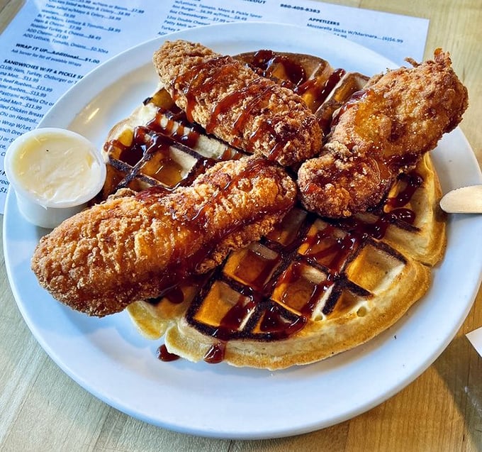 Chicken and waffles that strike the perfect balance between savory and sweet—a breakfast rebellion that's worth joining any day of the week.