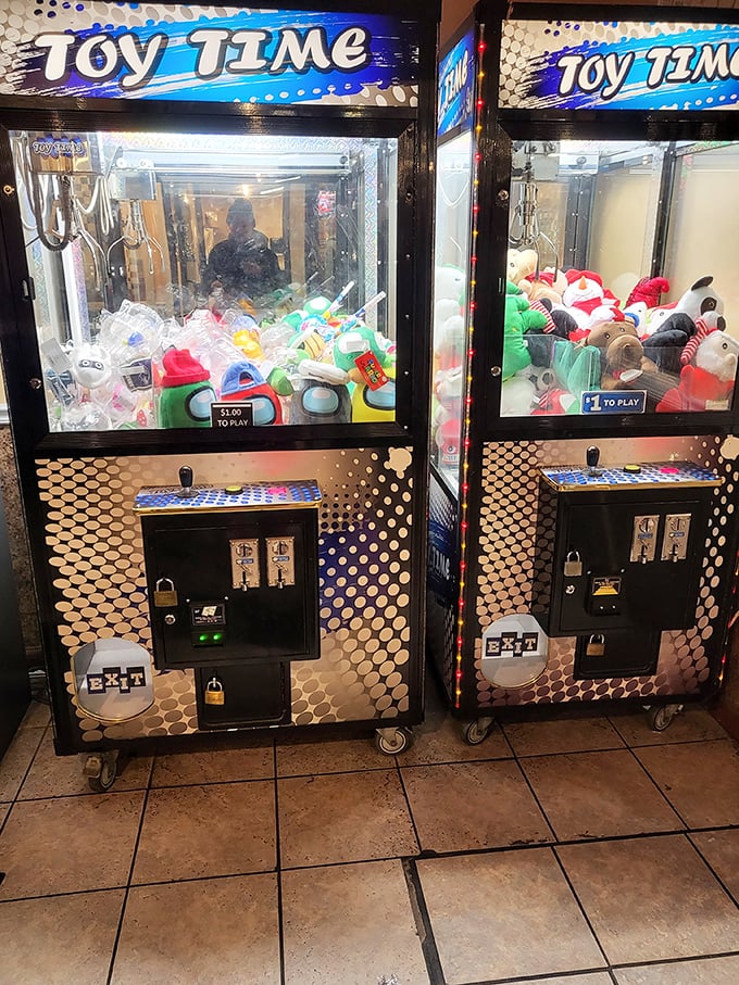Every great diner needs a claw machine—where hope springs eternal and stuffed animals wait patiently for their forever homes.
